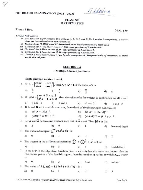 12 Maths Pb Qp Pdf Triangle Function Mathematics