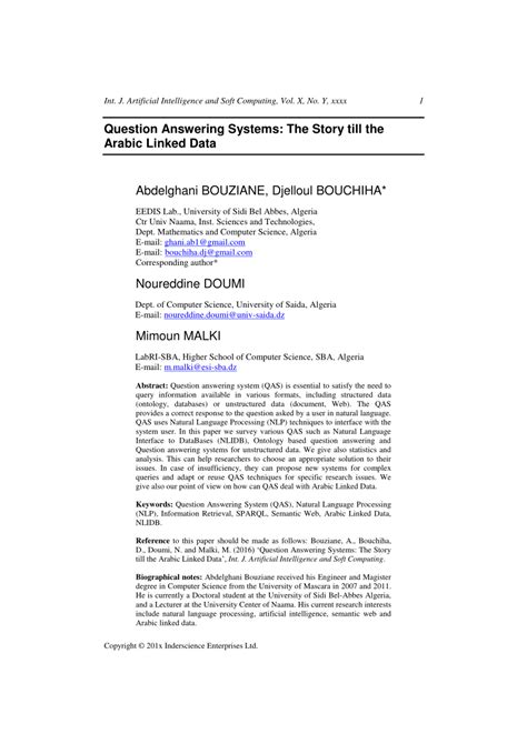 Pdf Question Answering Systems The Story Till The Arabic Linked Data