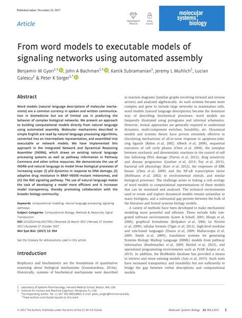 Pdf From Word Models To Executable Models Of Signaling Networks Using