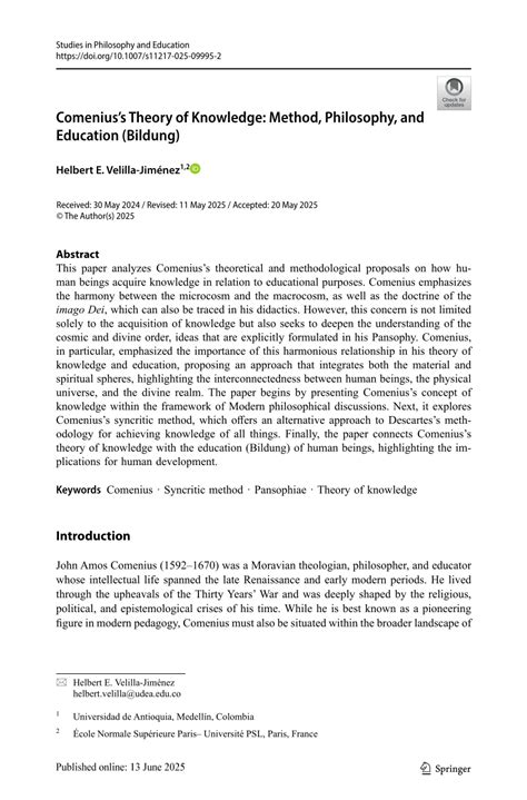 Pdf Comeniuss Theory Of Knowledge Method Philosophy And Education
