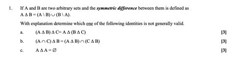 solved 1 if a and b are two arbitrary sets and the