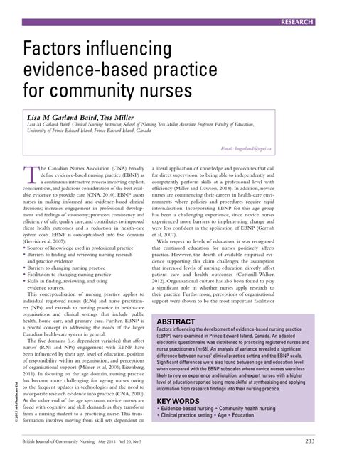 Pdf Factors Influencing Evidence Based Practice For Community Nurses