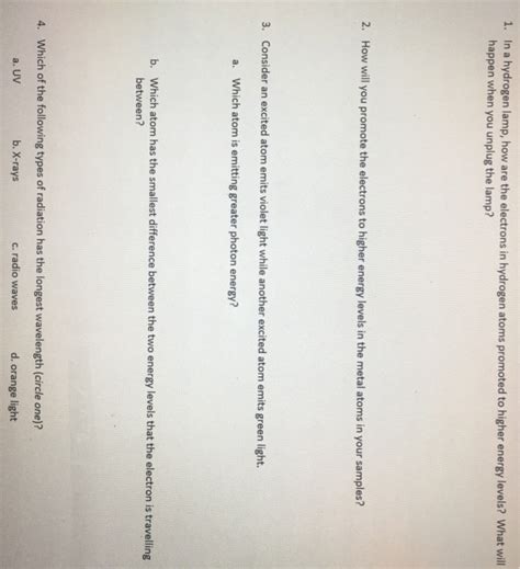 Solved In A Hydrogen Lamp How Are The Electrons In Hydrogen