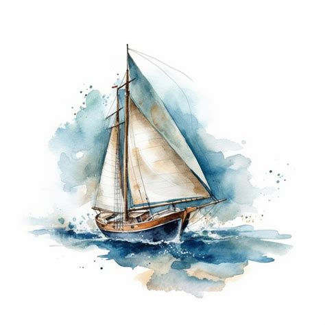 Premium Photo Watercolor Painting Of A Sailboat With White Sails