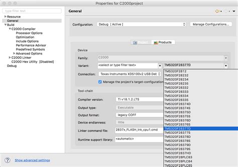 CCS This Project Was Created For A Device That Is Not Currently Recognized TMS C XX F D