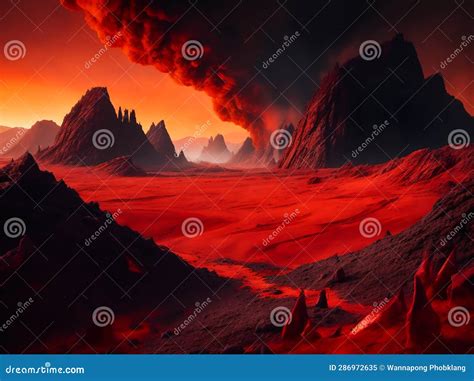 Hellish Landscape Background Generative Ai Stock Illustration
