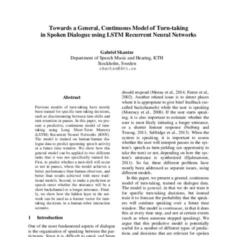Towards A General Continuous Model Of Turn Taking In Spoken Dialogue Using Lstm Recurrent
