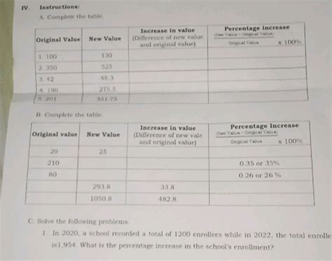 IV Instructions A Complete The Table II StudyX