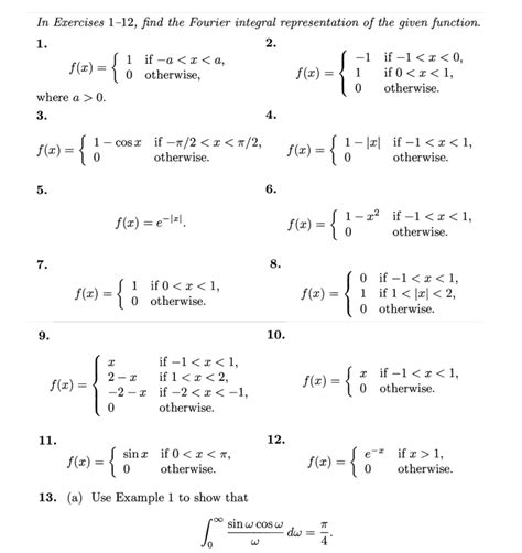 solved in exercises 1 12 find the fourier integral