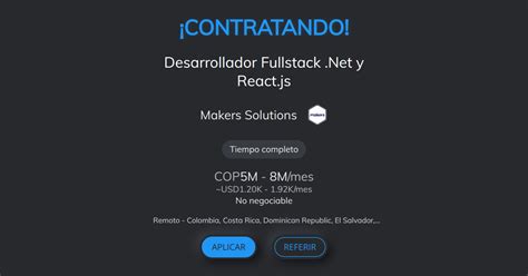 Desarrollador Fullstack Net Y Reactjs En Makers Solutions Torre