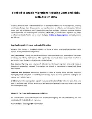Firebird To Oracle Migration Reducing Costs And Risks With Ask On Data Pdf
