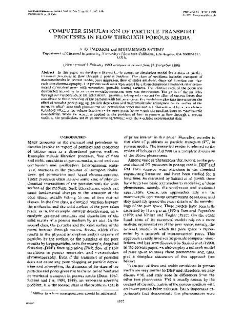 Pdf Computer Simulation Of Particle Transport Processes In Flow Through Porous Media