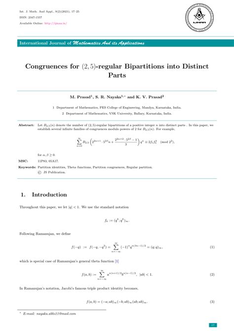 Pdf Congruences For 2 5 Regular Bipartitions Into Distinct Parts