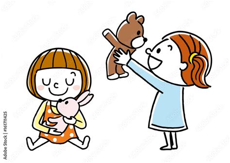 子供：ぬいぐるみで遊ぶ stock vector adobe stock
