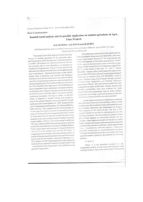 Pdf Rainfall Trend Analysis And Its Possible Implication On Rainfed Agriculture In Agra Uttar