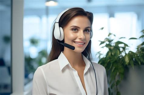 A Business Woman Is Using A Headset To Listen To Voice Mail Smile Core Premium Ai Generated Image