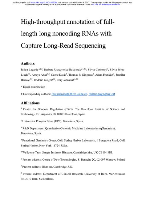 pdf high throughput annotation of full length long noncoding rnas