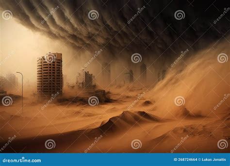 Weinig Warmere Wereldstad In Extreme Droogte En Zandstorm Begrip Klimaatverandering