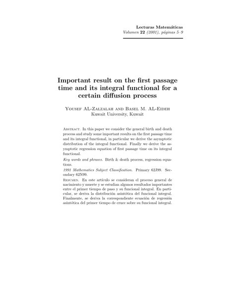 Pdf Important Result On The First Passage Time And Its Integral