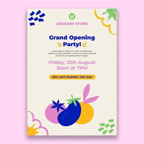 멋진 큰 사과 식료품점 그랜드 오프닝 초대장 템플릿 무료 벡터