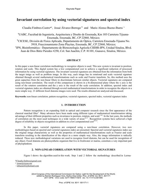 PDF Invariant Correlation By Using Vectorial Signatures And Spectral Index