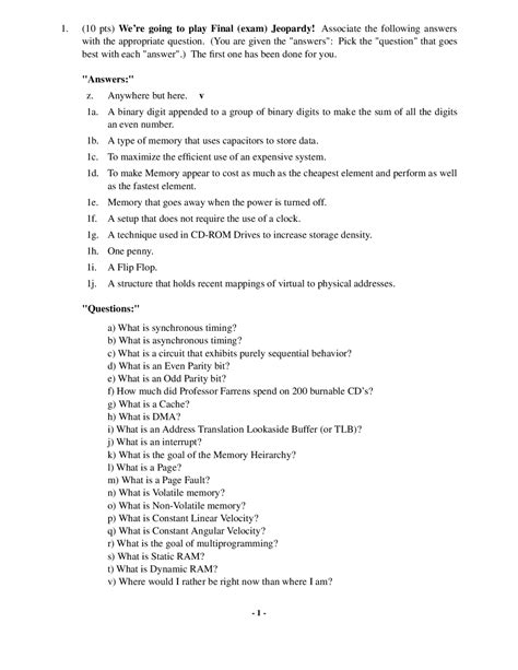 Final Exam Questions With Solutions Computer Architecture Ecs 154a