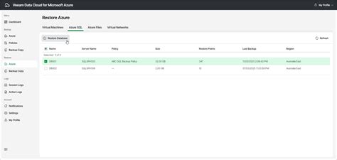 Step 1 Launch Sql Database Restore Wizard Veeam Data Cloud For Microsoft Azure
