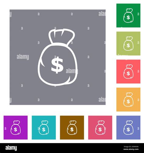 dollar money bag outline flat icons on simple color square backgrounds stock vector image and art