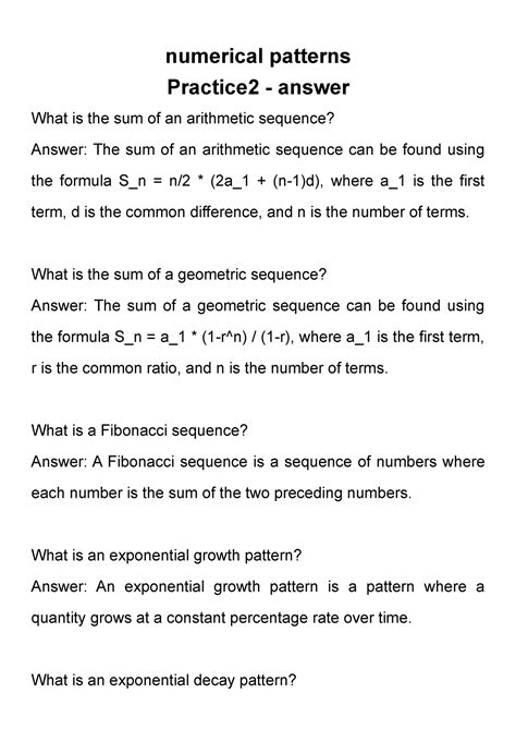 Numerical Patterns Practice 2 Answer Numerical Patterns Practice2