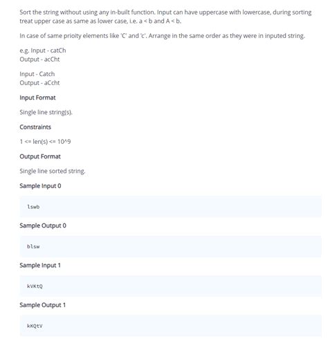 Solved Sort The String Without Using Any In Built Function Chegg