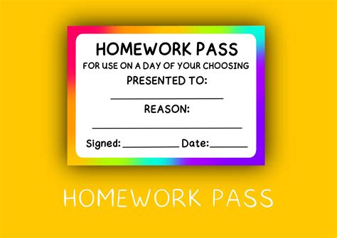 Printable Rainbow Homework Pass For School Preschool And Home Etsy