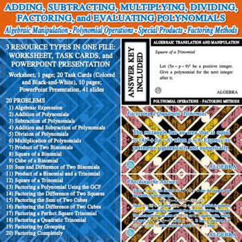 Polynomial Evaluation And Operations Special Products And Factoring