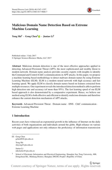 Malicious Domain Name Detection Based On Extreme Machine Learning