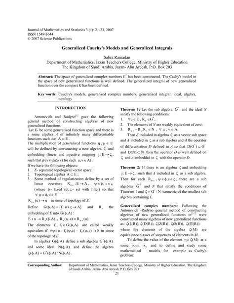 Pdf Generalized Cauchys Models And Generalized Integrals