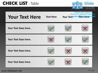 Check List Table Powerpoint Ppt Templates PDF