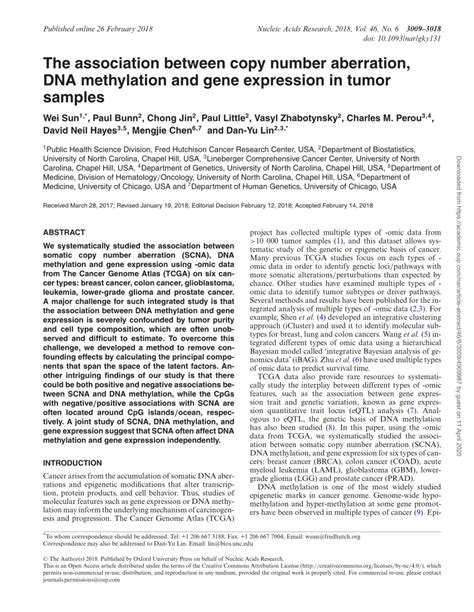 Pdf The Association Between Copy Number Aberration Dna Methylation And Gene Expression In