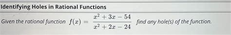 Solved Identifying Holes In Rational Functionsgiven The