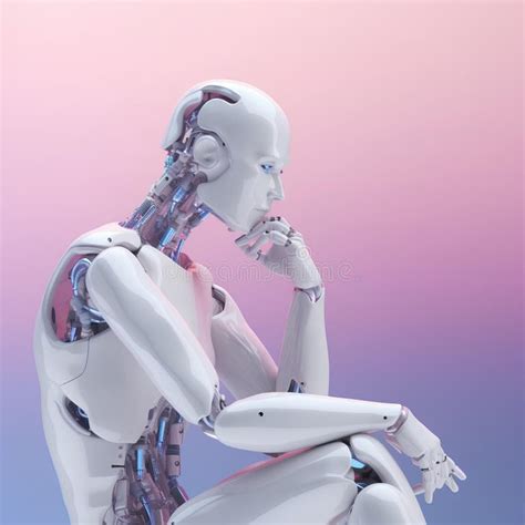 Robot Thinking Technology Science On Minimalism Pastel Pink Background 3d Rendering Of Android