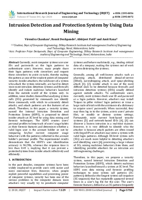 Pdf Irjet Intrusion Detection And Protection System By Using Data Mining