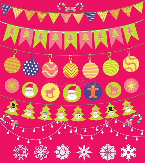 Christmas Balls Candies Lights Banting And Garlands Stock Vector