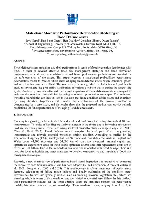 Pdf State Based Stochastic Performance Deterioration Modelling Of Flood Defence Assets