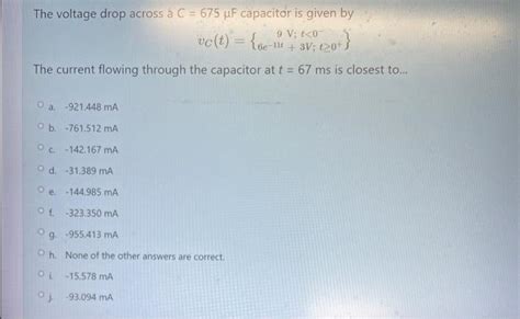 Solved The voltage drop across a C μF capacitor is given Chegg
