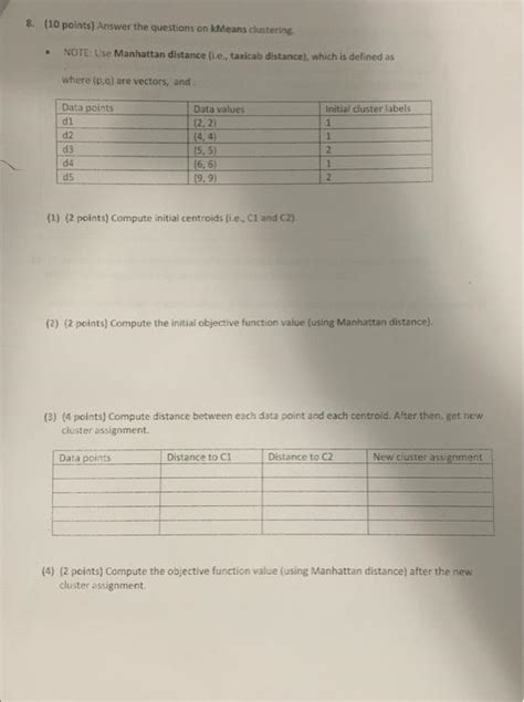 Solved Points Answer The Questions On KMeans Chegg