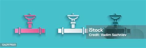 종이 절단 산업 금속 파이프 및 파란색 배경에 격리 밸브 아이콘 종이 아트 스타일 벡터 일러스트레이션 3차원 형태에 대한 스톡 벡터 아트 및 기타 이미지 Istock