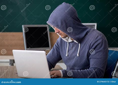 Young Male Hacker Sitting In The Classroom Stock Image Image Of Class