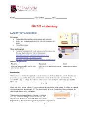 LU6 Resistors Pdf Name Class Section Date PHY 202 Laboratory LABORATORY 6 RESISTORS
