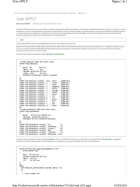 Clausula Cross Apply Sql Server Pdf Servidor Sql De Microsoft