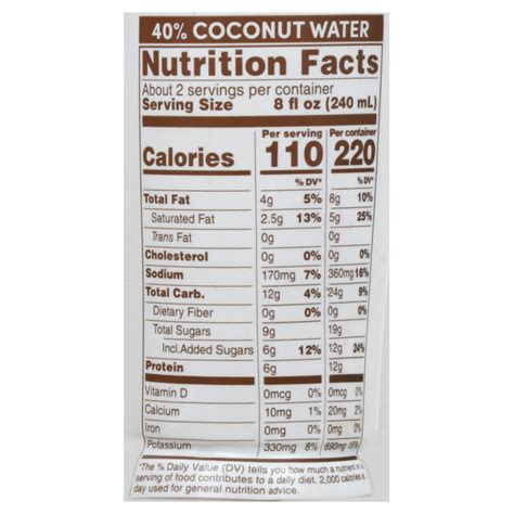 Coconut Water Nutrition Facts Zico