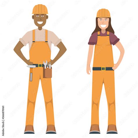 Character Workman Standing Isolated On White Flat Vector Illustration Human Male And Female