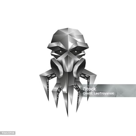금속 낙에 지 한 진 가스 마스크 아이콘 크롬 문 어 로봇 그림입니다 문어에 대한 스톡 벡터 아트 및 기타 이미지 문어 3